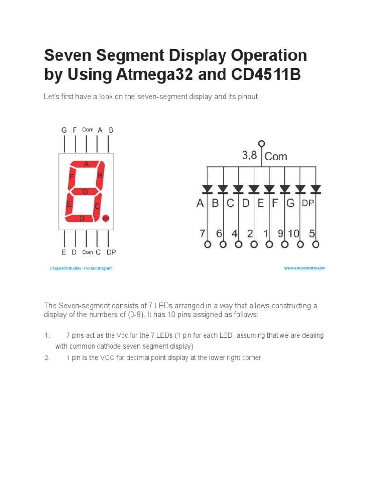 7 Segment Display Control Using Atmega32 and CD4511B | PDF