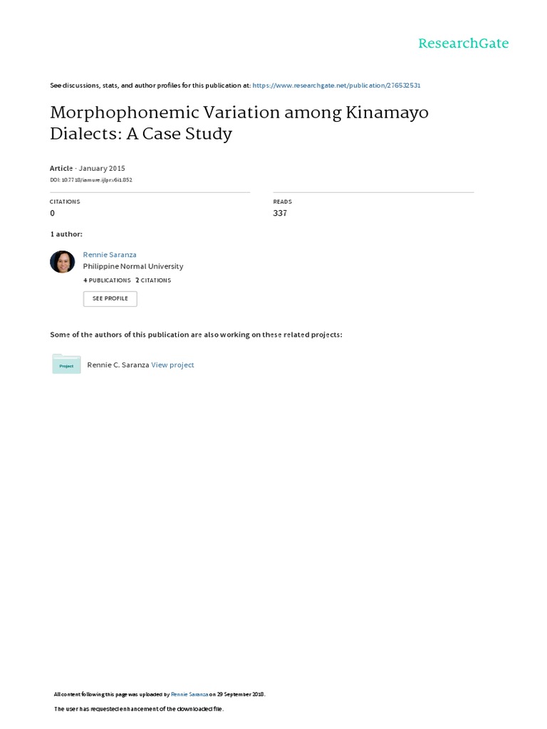 Morphophonemic Variation Among Kinamayo Dialects - A Case Study ...