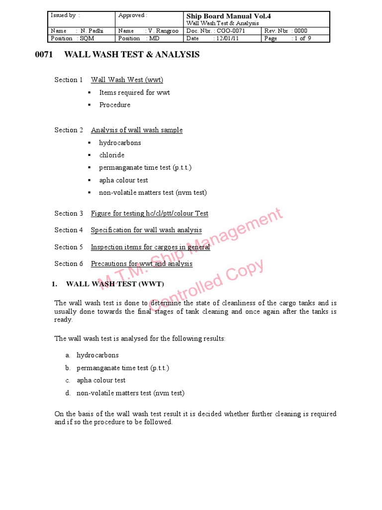 Wall Wash Test & Analysis | PDF | Chlorine | Chemical Substances