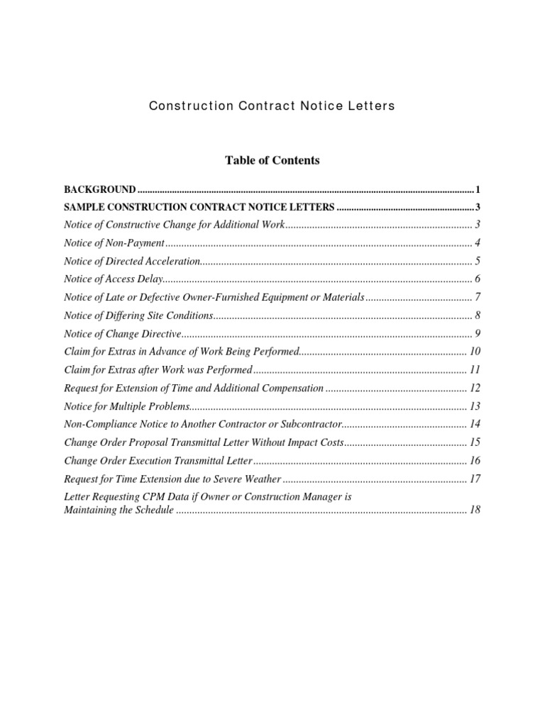 Construction Contract Notice Letter | PDF | Breach Of Contract | Damages