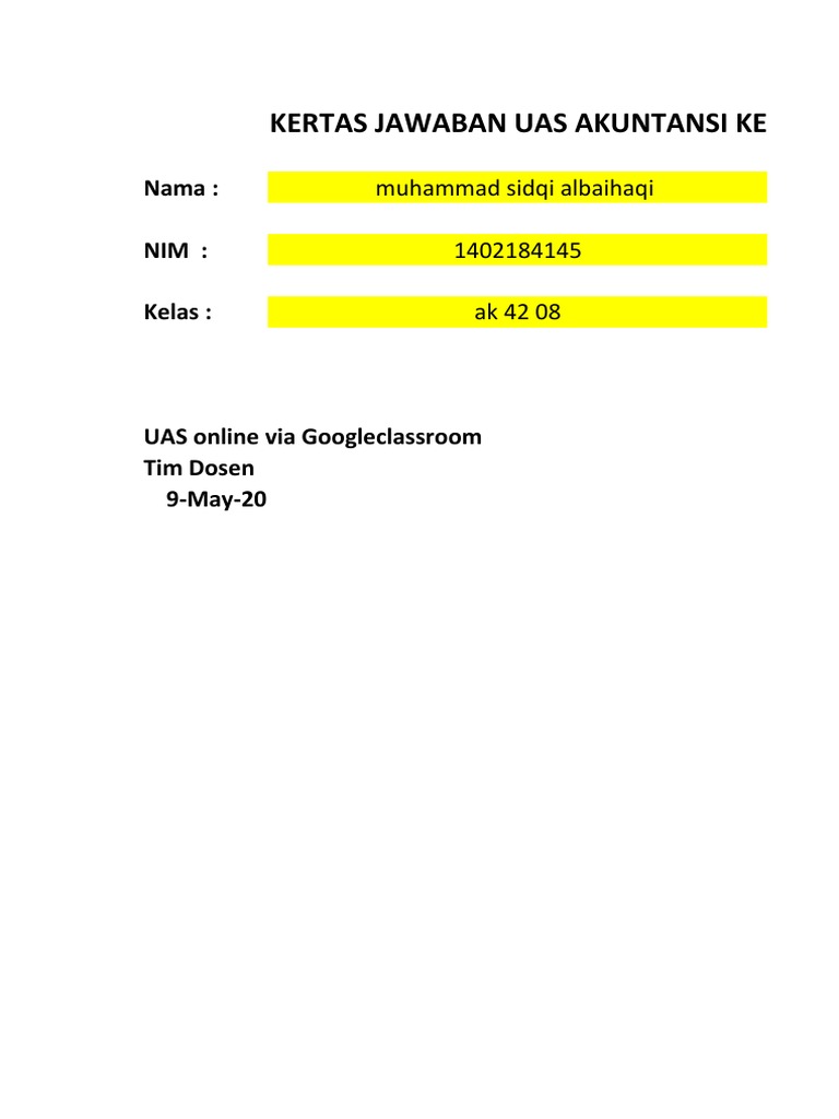 Format Jawaban UAS AKL 1 - Nama - NIM | PDF