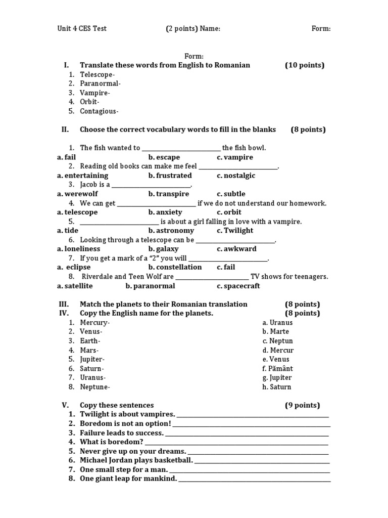 Unit 4 CES Test | PDF | Planets | Saturn