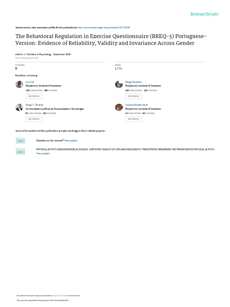 The Behavioral Regulation in Exercise Questionnaire (BREQ-3) Portuguese-Version: Evidence of ...