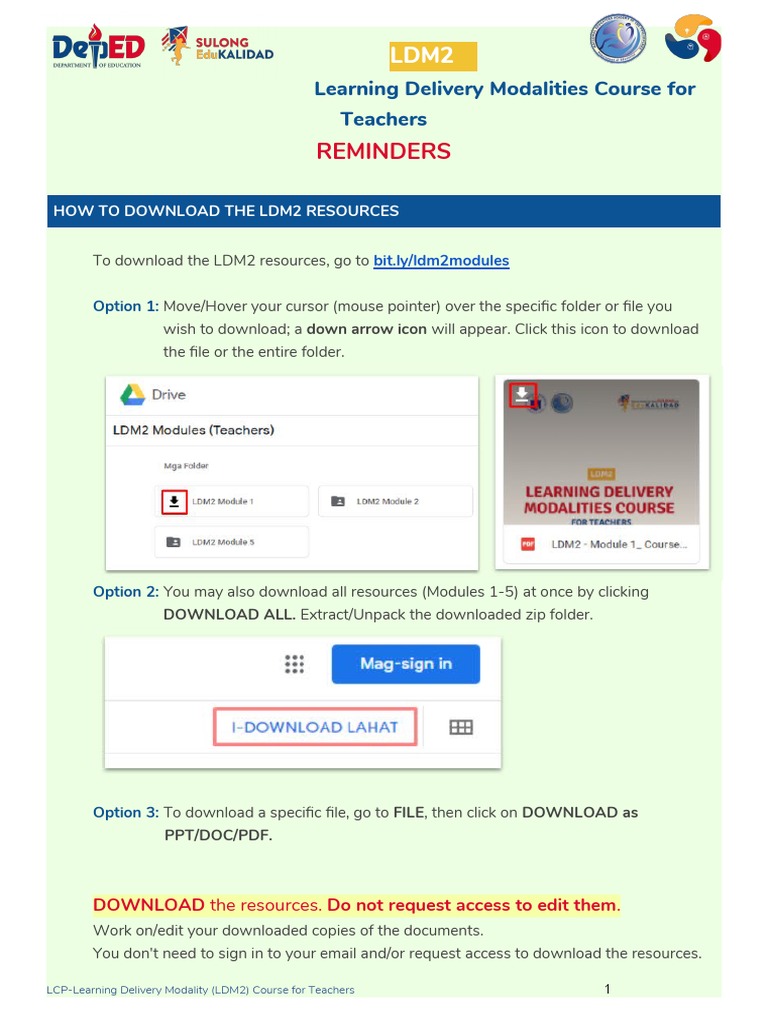 Reminders: Learning Delivery Modalities Course For Teachers | PDF