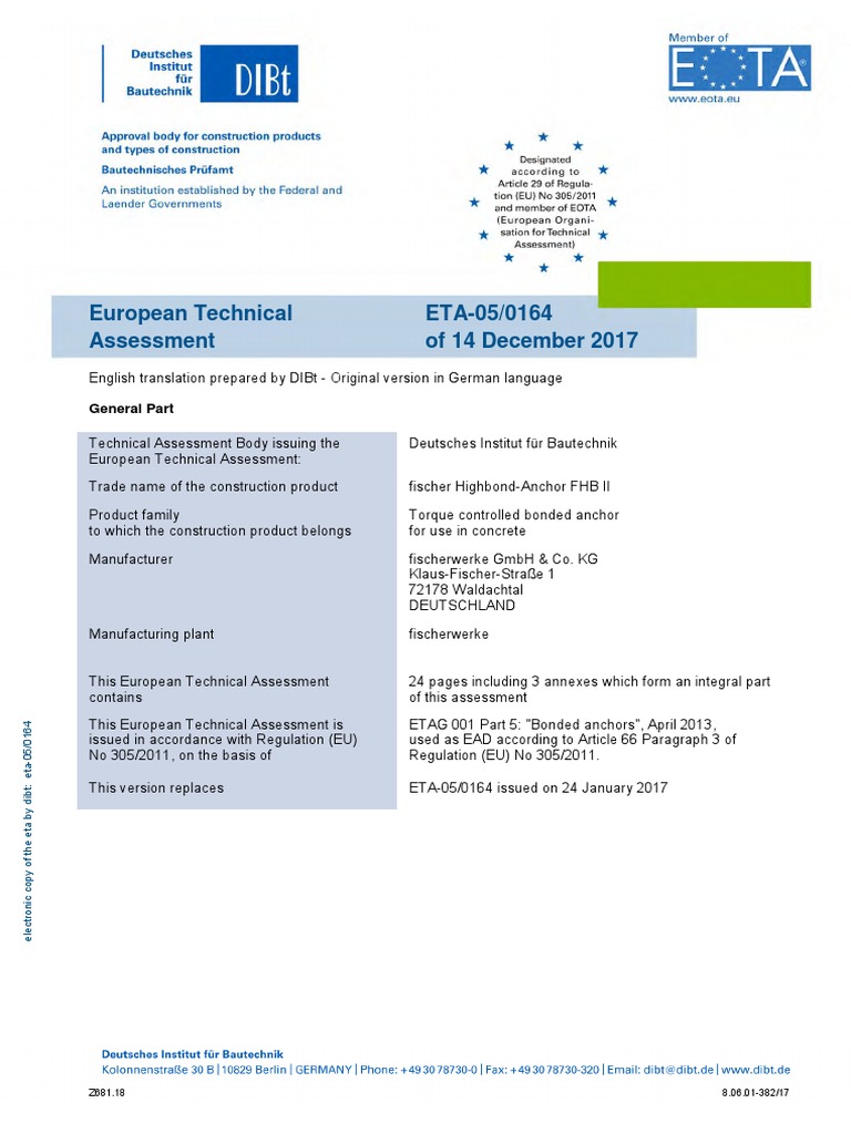 European Technical Assessment ETA-05/0164 of 14 December 2017 | PDF ...