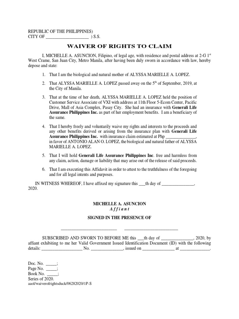 Waiver of Rights, Duck, 28 June 2020 | PDF