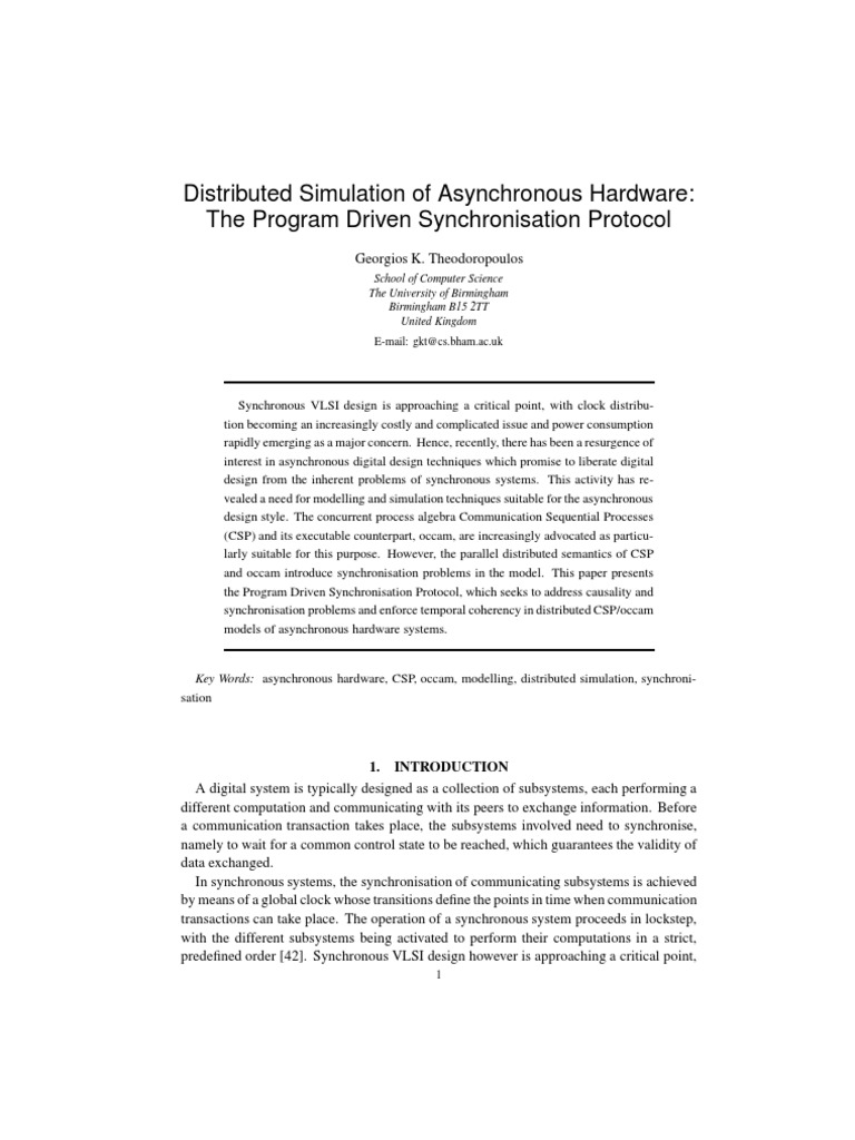 Distributed Simulation of Asynchronous Hardware: The Program Driven Synchronisation Protocol ...