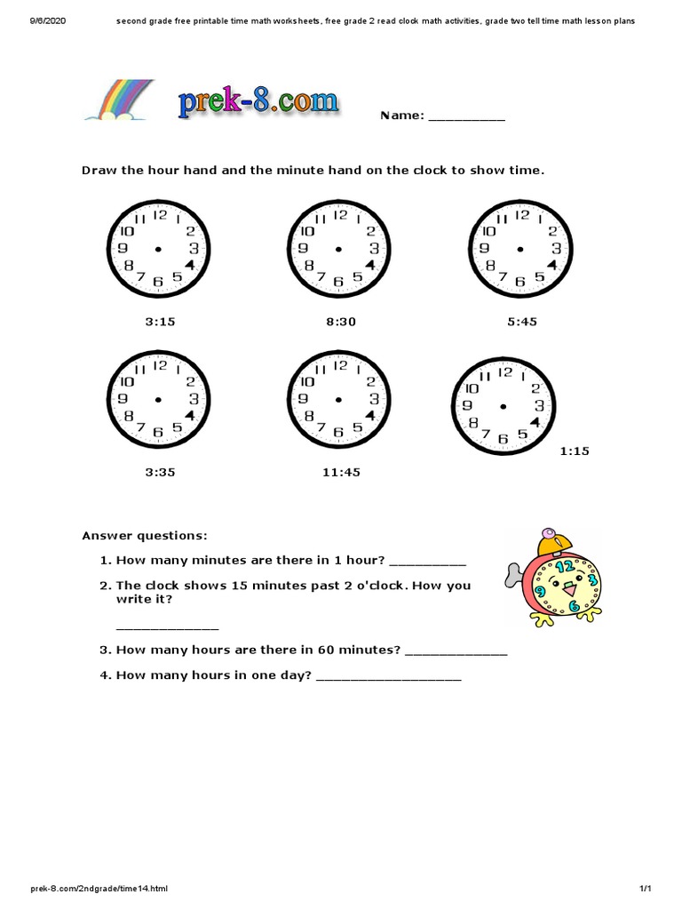 Second Grade Free Printable Time Math Worksheets, Free Grade 2 Read ...