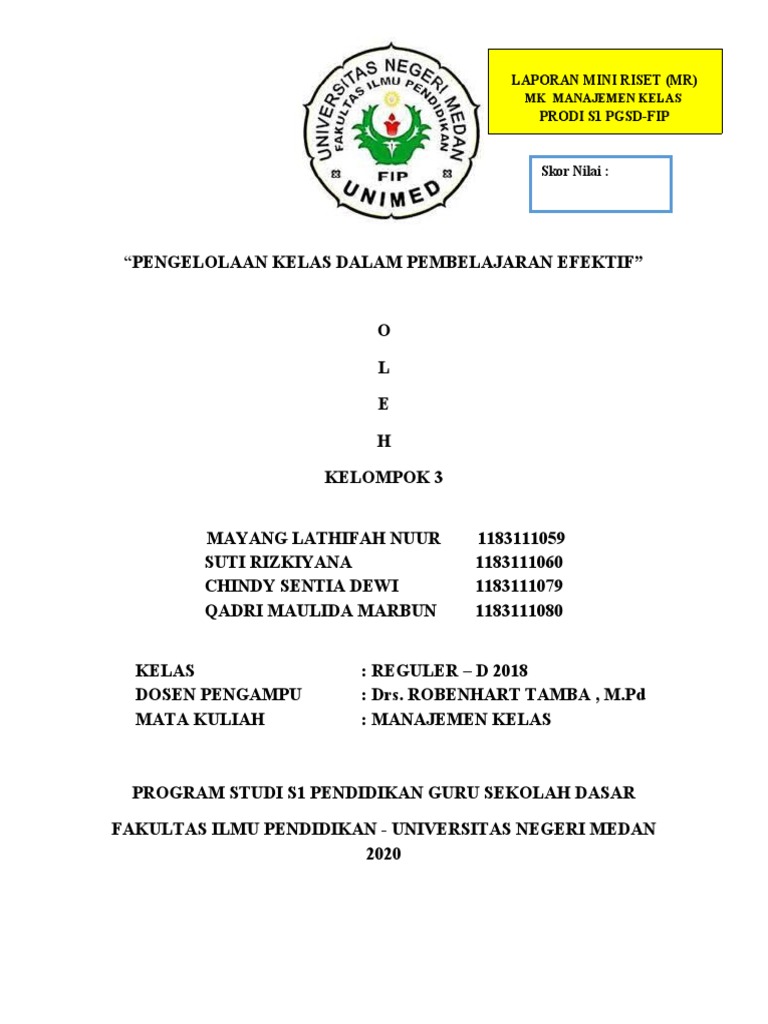 Laporan Miniriset Manajemen Kelas Kelompok 3 | PDF