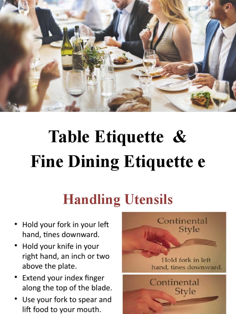 Table Etiquette & Fine Dining Etiquette e | PDF
