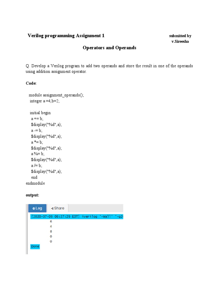 Verilog Programming Assignment 1 Pdf Computer Programming Arithmetic