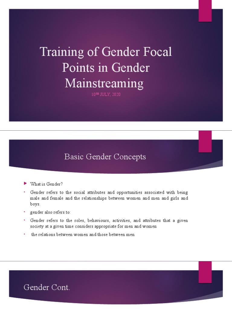 Training of Gender Focal Points in Gender Mainstreaming: 10 JULY, 2020 ...