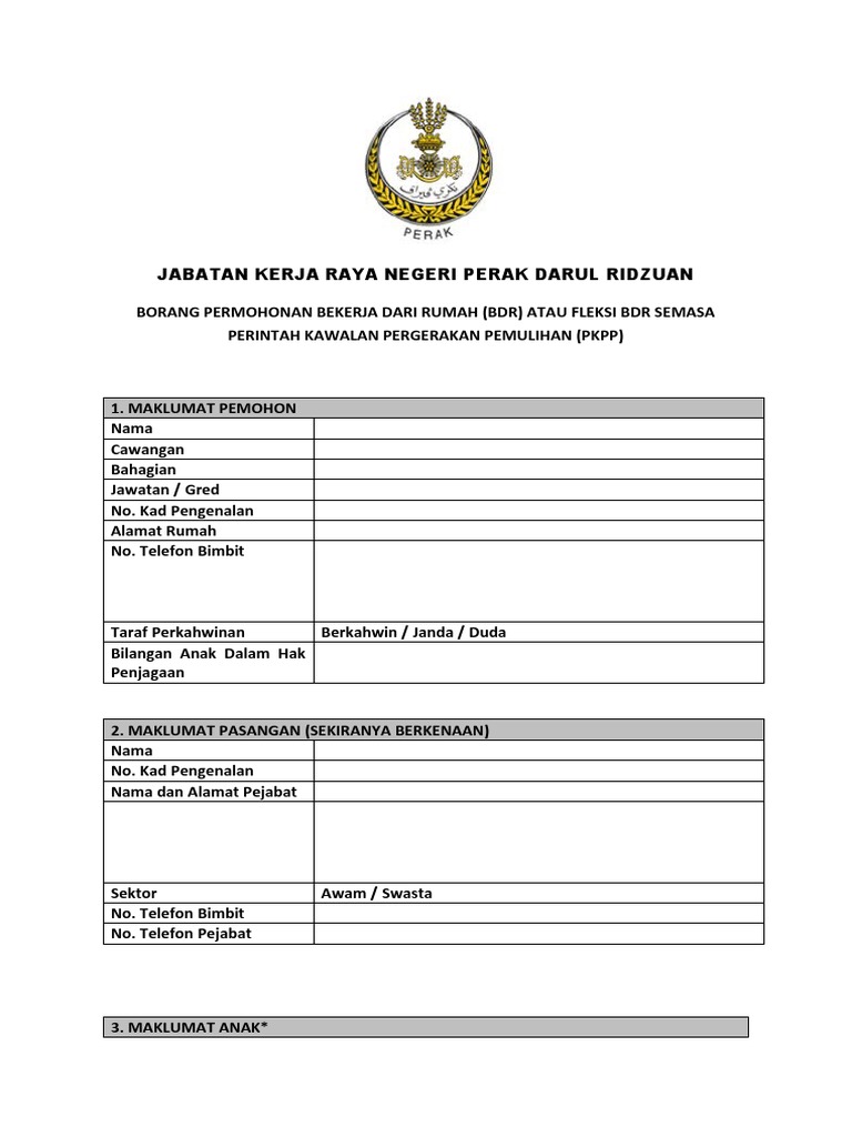Borang Permohonan Bekerja Dari Rumah (BDR) Semasa PKPP-JKR | PDF | Hukum