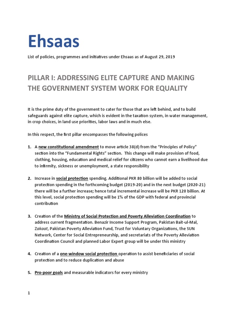 Ehsaas List of Initiatives | PDF | Malnutrition | Social Protection