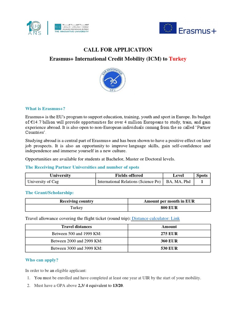 Call For Application Erasmus+ International Credit Mobility (ICM) To ...
