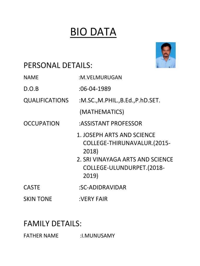 Bio Data: Personal Details | PDF