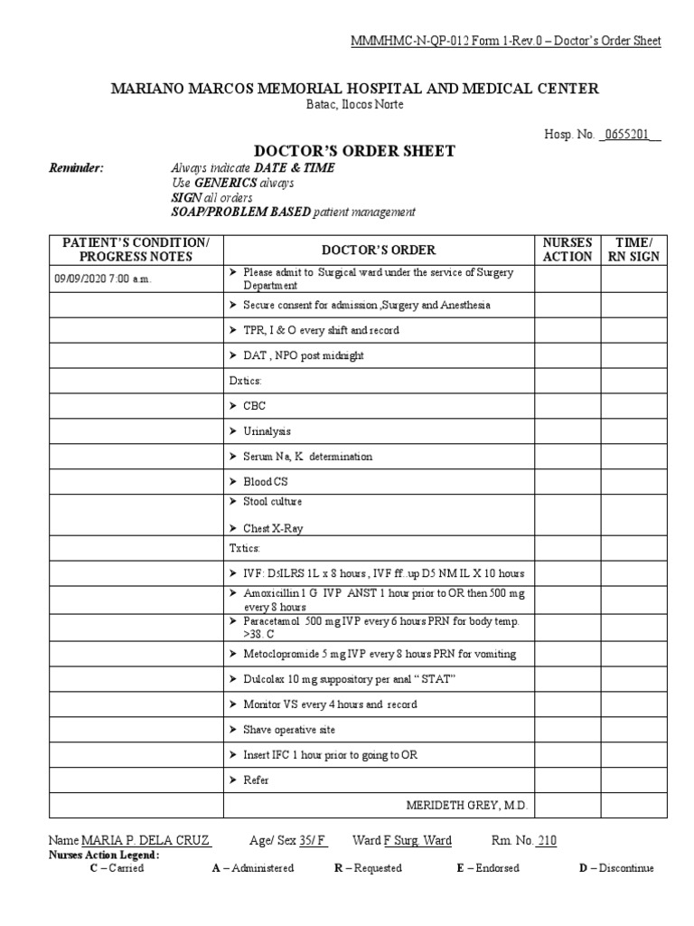 MMMH Doctors Order Form | PDF | Surgery | Health Sciences