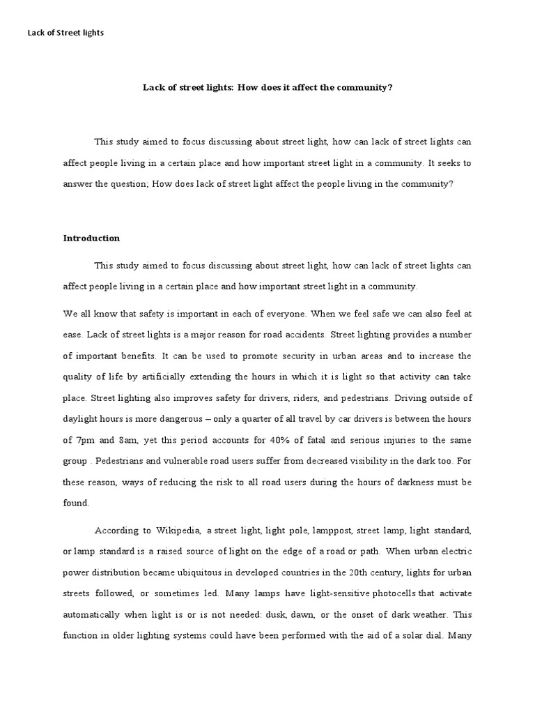 Lack of Street Lights: How Does It Affect The Community? | PDF | Street ...