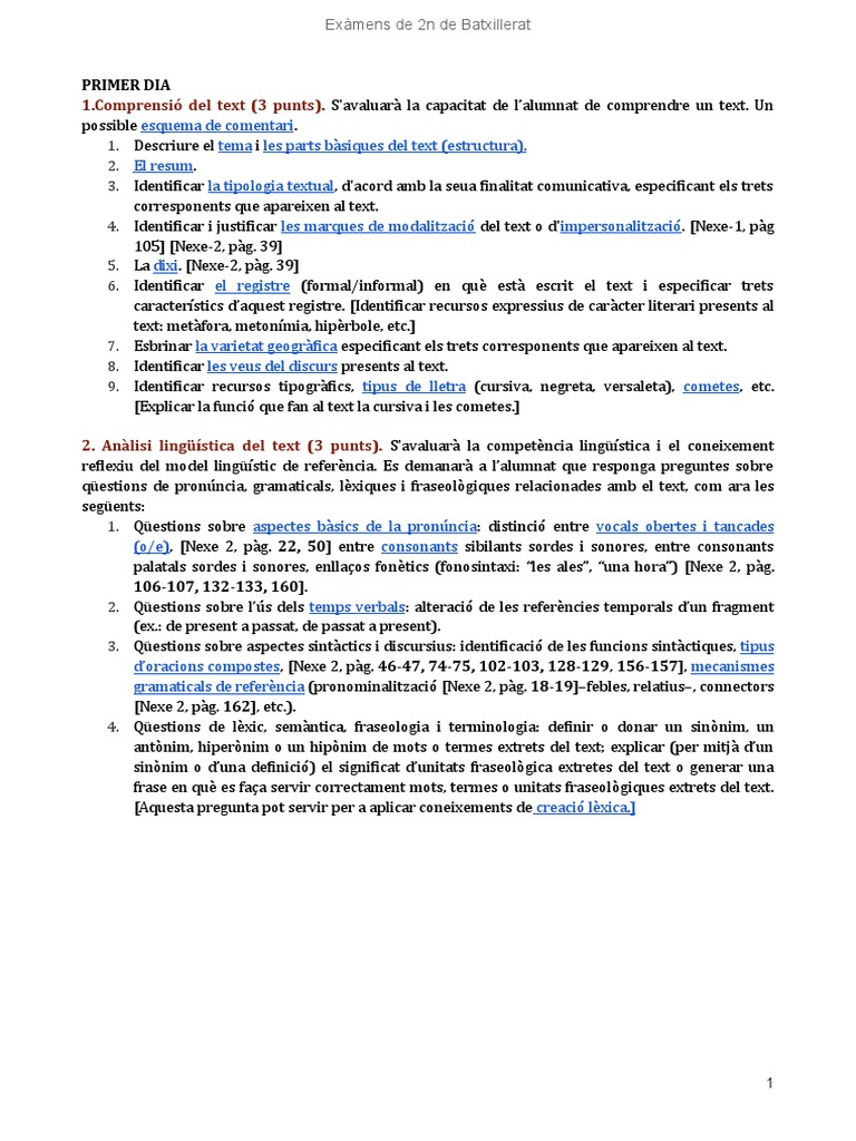Model D'examen de 2n de Batxillerat | PDF