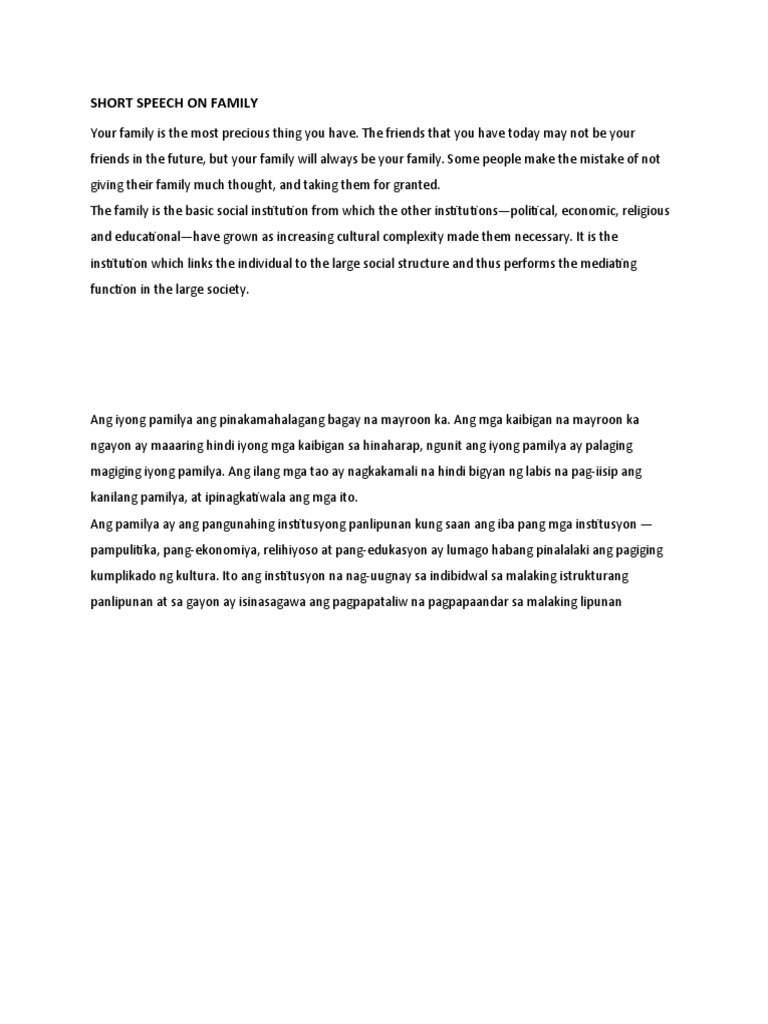 Short Speech On Family | PDF