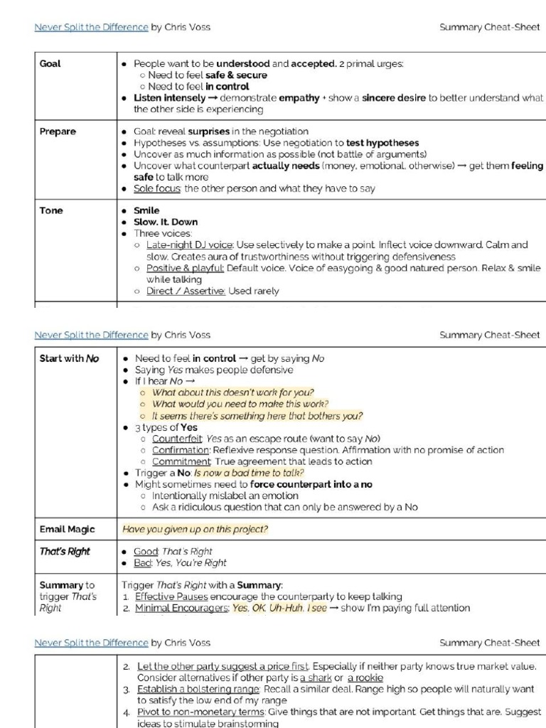 Negotiation Cheat Sheet - Chris Voss | PDF