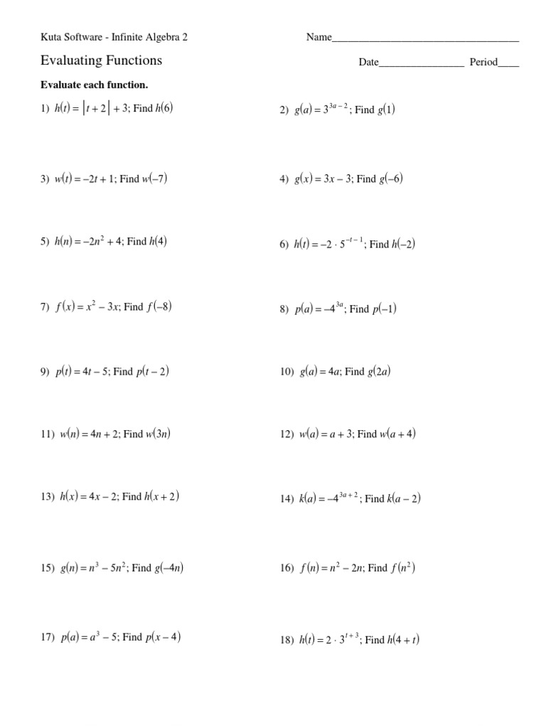 Worksheet - 1 - Evaluating Functions | PDF | Algebra | Teaching Mathematics