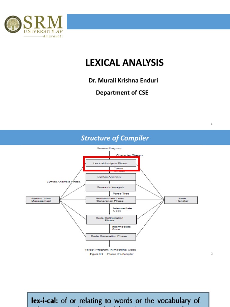 Lexical Analysis: Dr. Murali Krishna Enduri Department of CSE | PDF | Regular Expression | Parsing