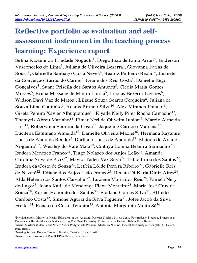 Reflective Portfolio As Evaluation and Self-Assessment Instrument in ...