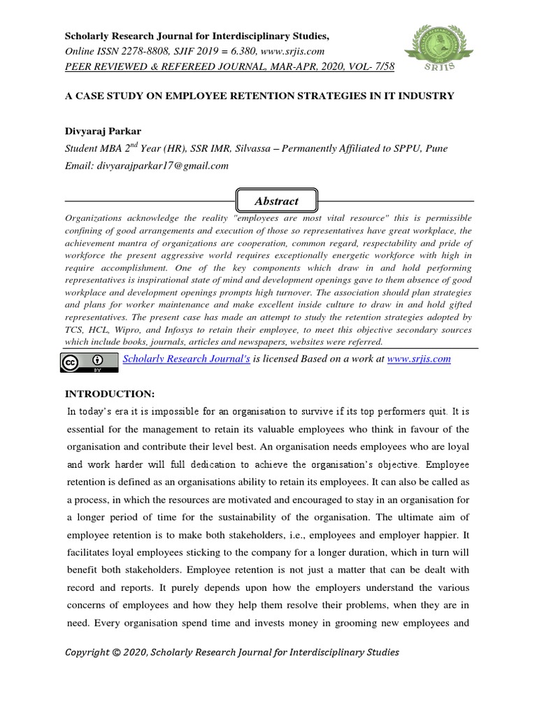 A Case Study On Employee Retention Strategies In It Industry Pdf