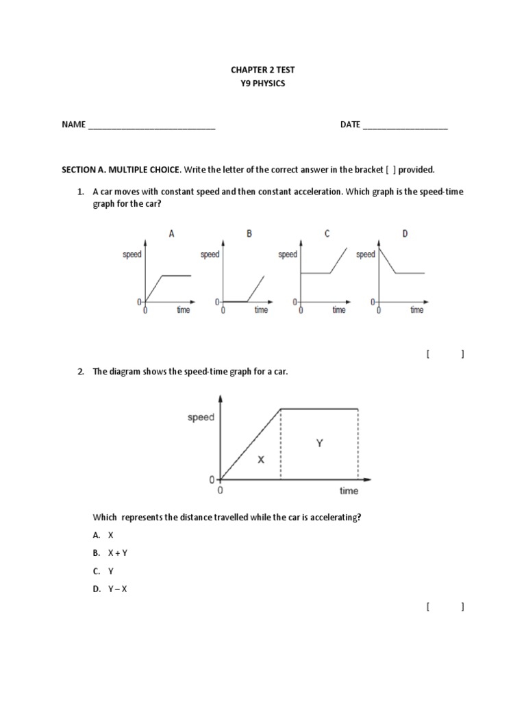 Chapter 2 Test Y9 Physics | PDF | Speed | Physics