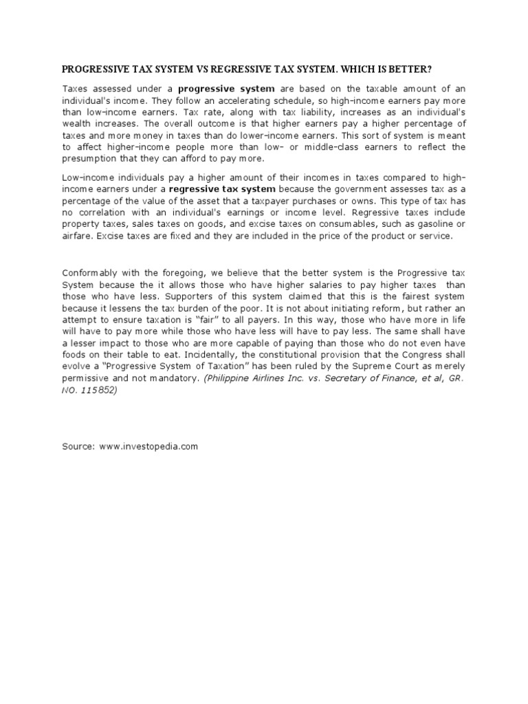 Progressive Tax System VS Regressive Tax System | PDF