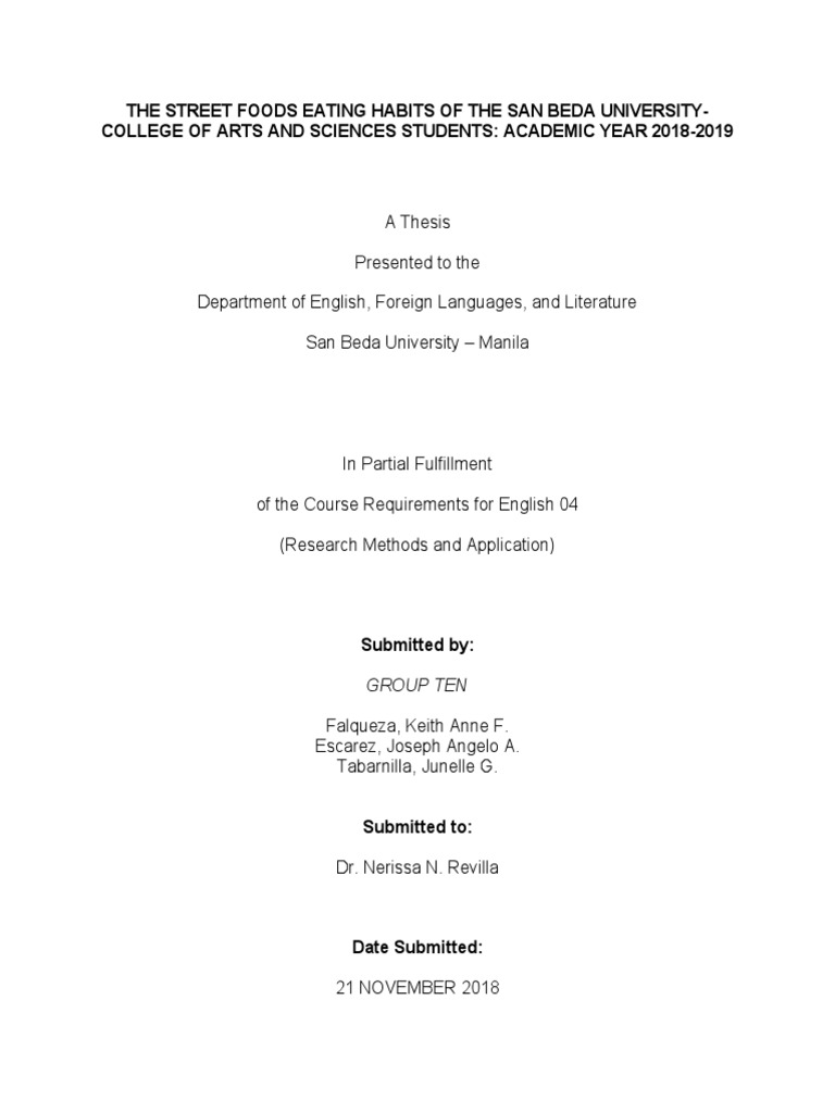 The Street Foods Eating Habits of The San Beda University-College of ...