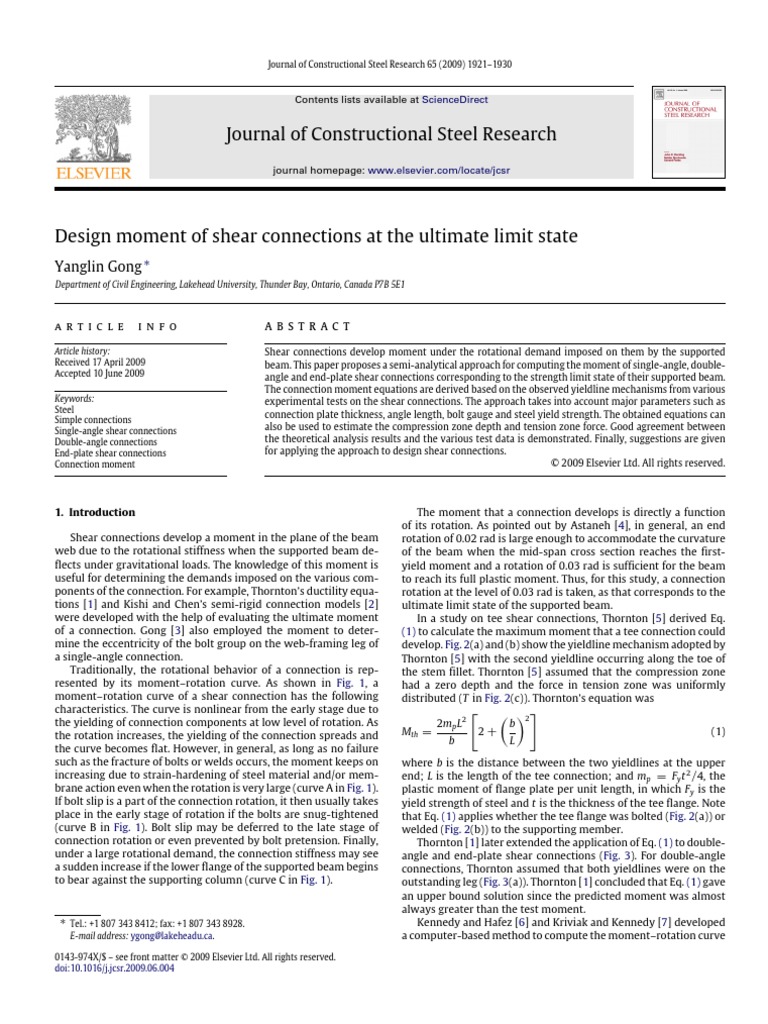 Design Moment of Shear Connections at The Ultimate Limit State | PDF ...