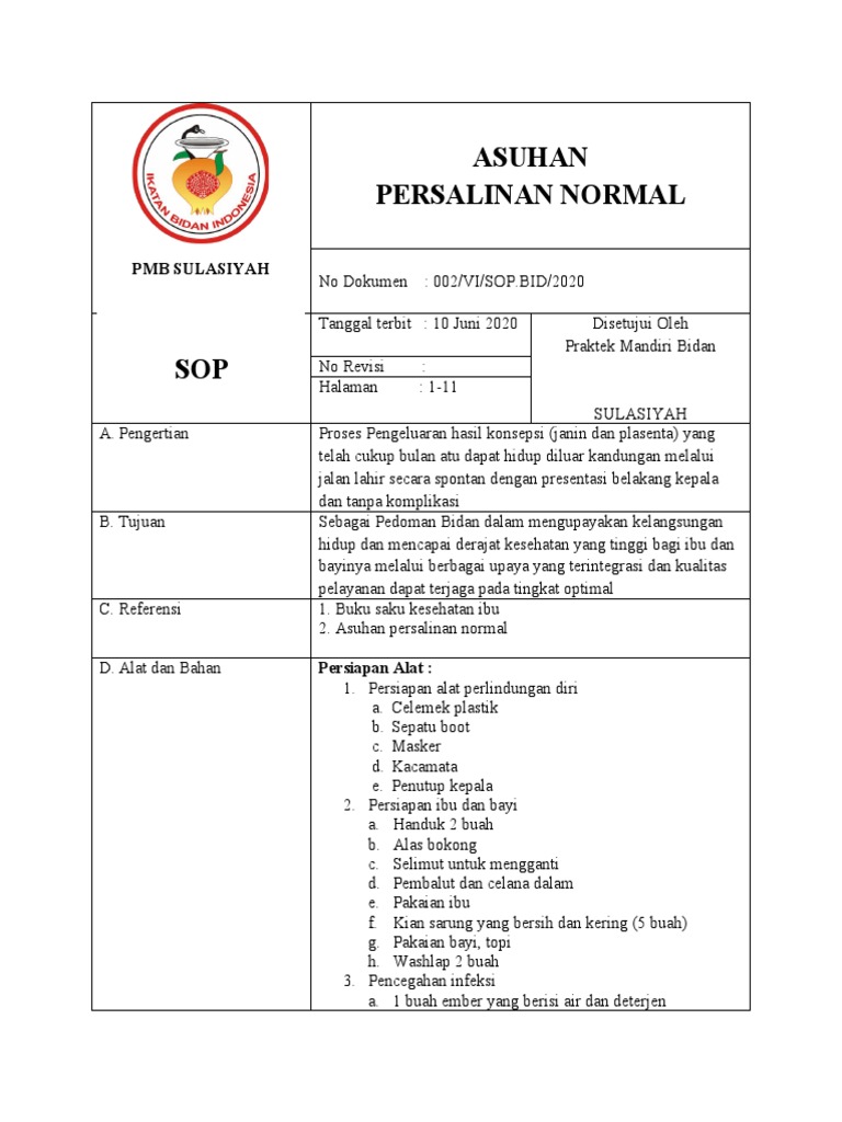 2.sop Asuhan Persalinan Normal | PDF