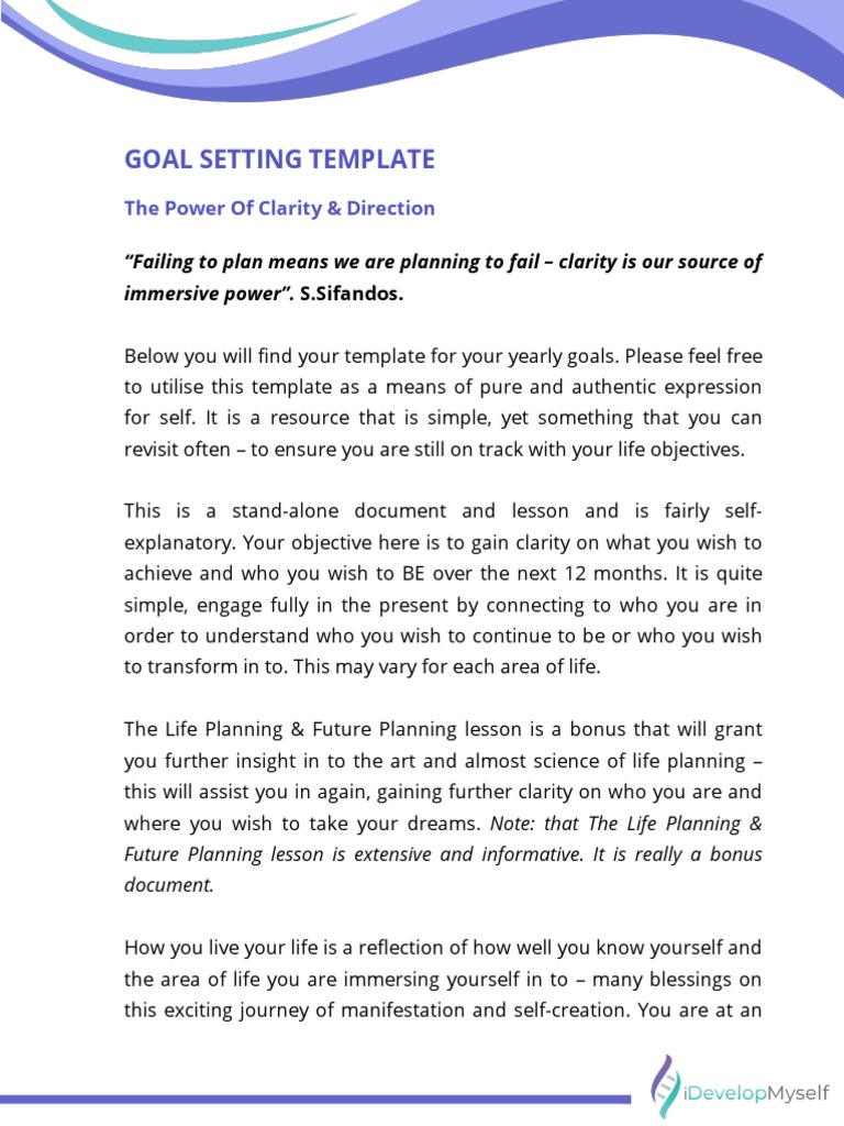Goal Setting Template: The Power of Clarity & Direction | PDF | Goal | Self