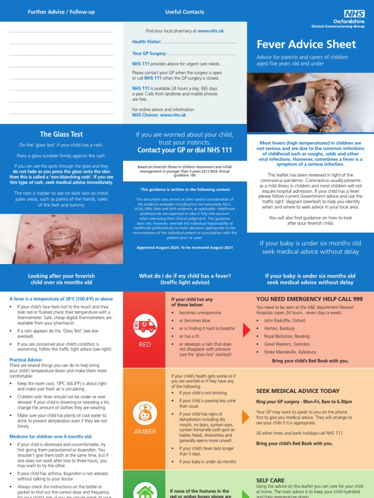 Fever Parent Leaflet Aug20 | PDF | Fever | National Health Service