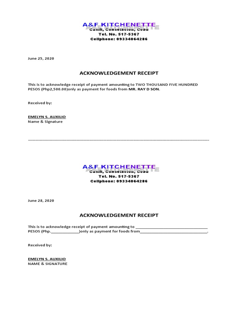 Acknowledgement Receipt-Orders