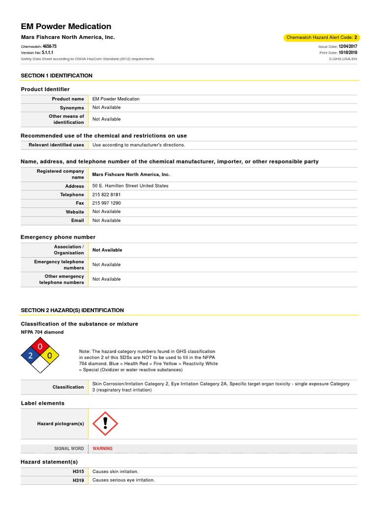 Api E.M. Safety Data Sheet | PDF | Toxicity | Occupational Safety And ...