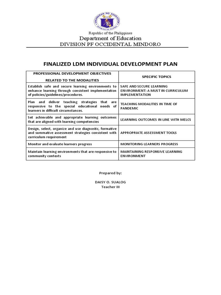 Finalized LDM Individual Development Plan: Department of Education | PDF