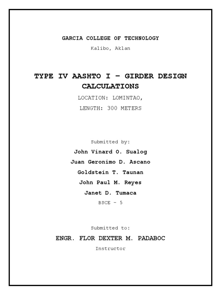 Type IV AASHTO I-Girder Design Calculations | PDF | Prestressed ...