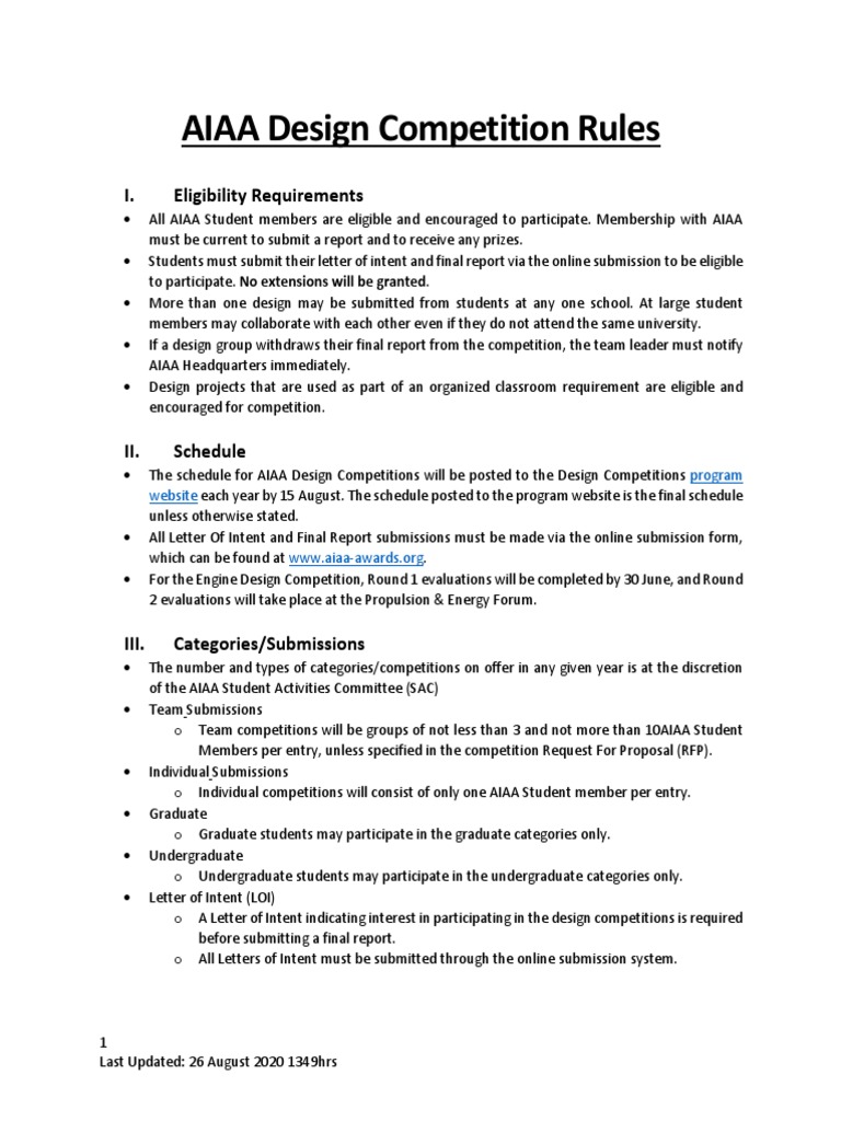 AIAA Design Competition Rules | PDF | Request For Proposal | Design