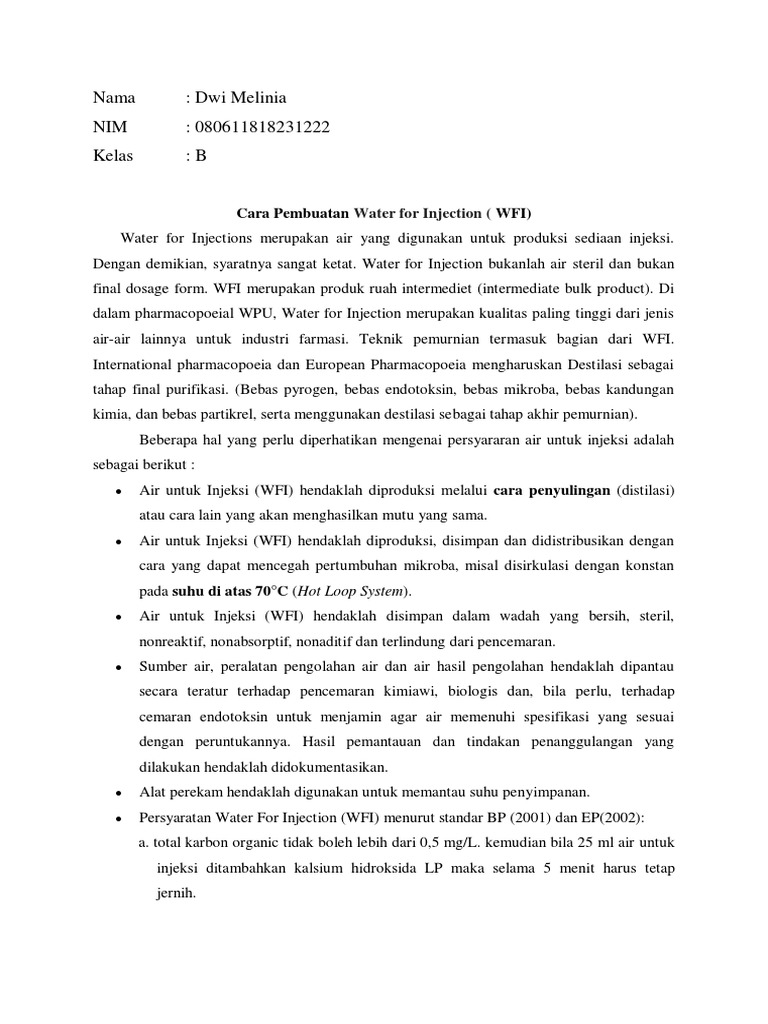 Proses Pembuatan Water for Injection | PDF
