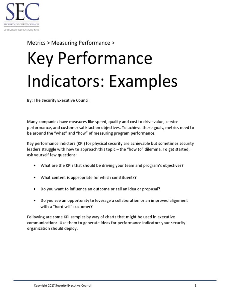 Key Performance Indicators: Examples | PDF