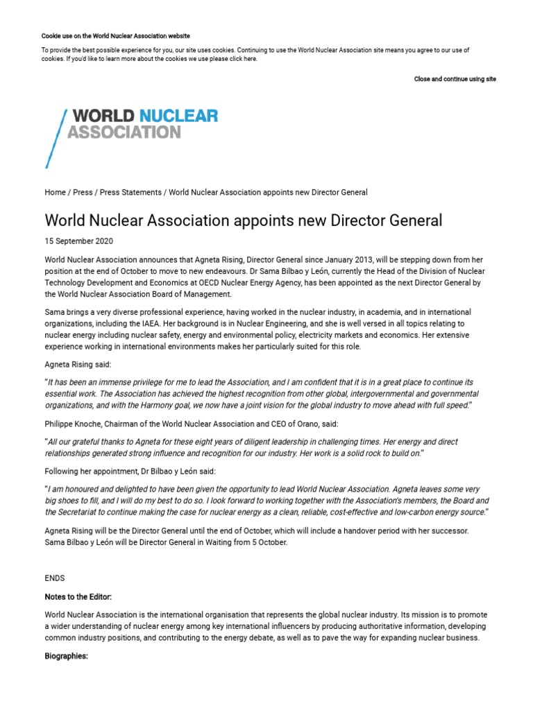 World Nuclear Association Appoints New Director General (15 September ...