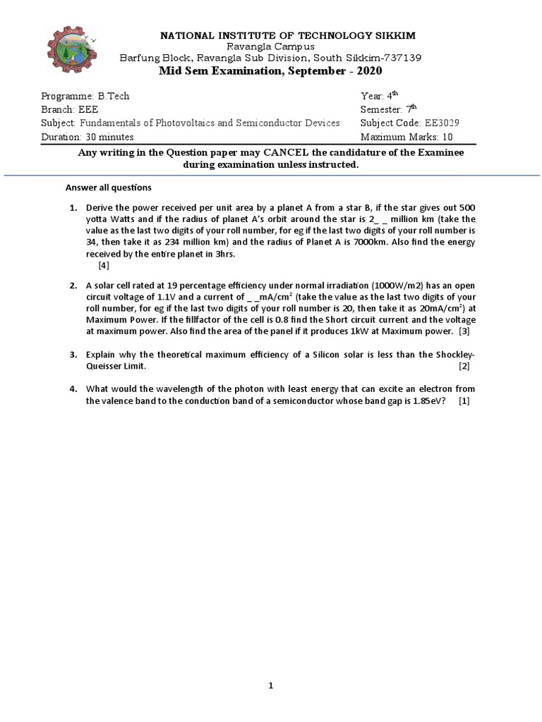 Midsem Question Paper September | PDF Midsem Question Paper September | PDF