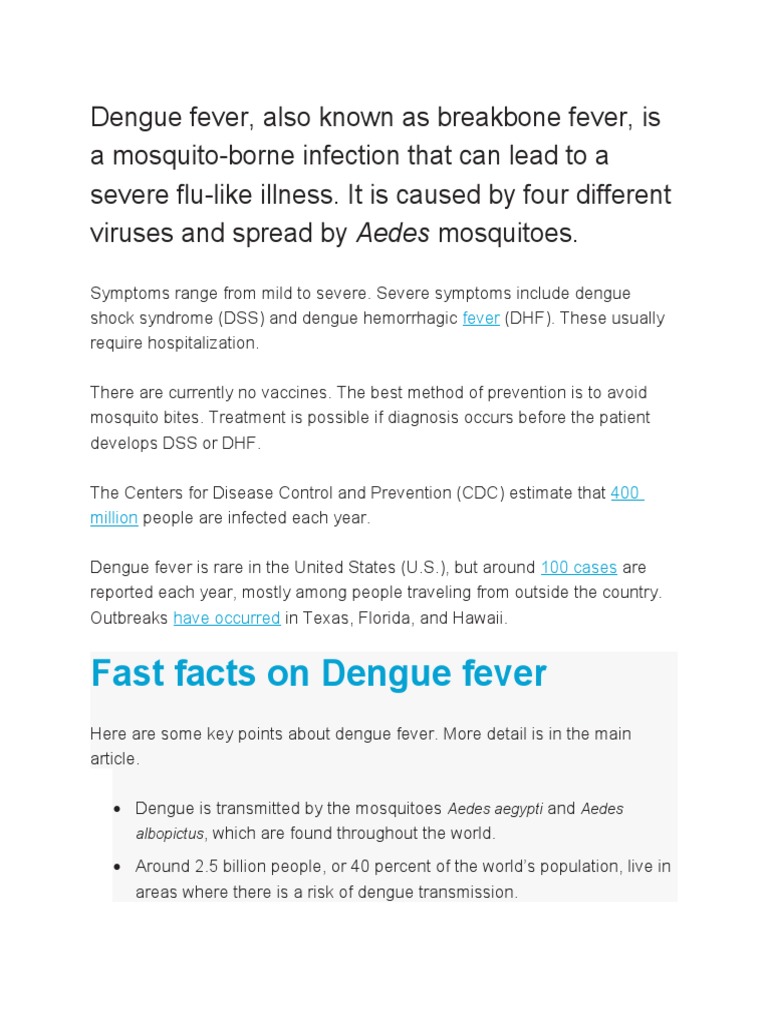 Fast Facts On Dengue Fever | Download Free PDF | Diseases And Disorders ...