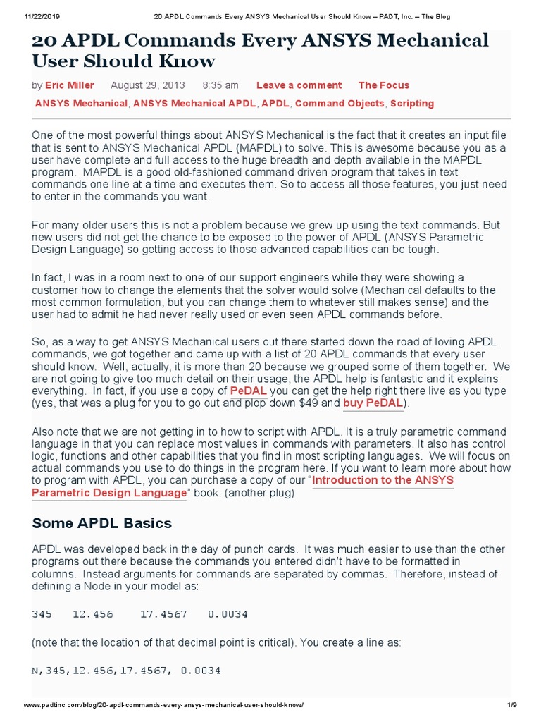 20 APDL Commands Every ANSYS Mechanical User Should Know - PADT, Inc. - The Blog | PDF ...
