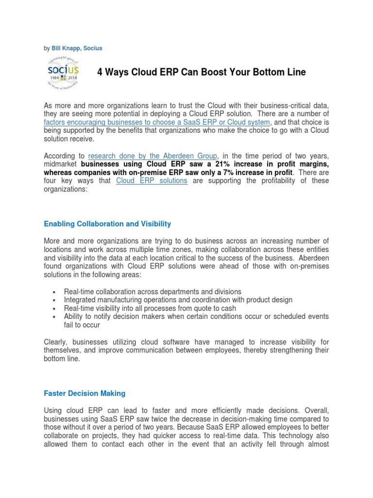 4 Ways Cloud ERP Can Boost Your Bottom Line | PDF | Enterprise Resource ...