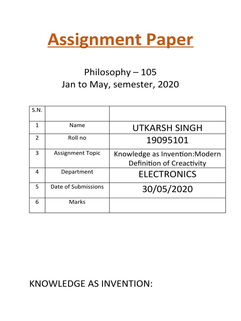 Philosophy Research Paper | PDF | Idea | Creativity