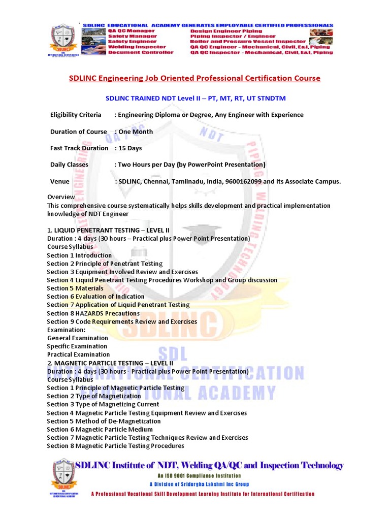 NDT Training Syllabus PDF | PDF | Radiography | Ultrasound